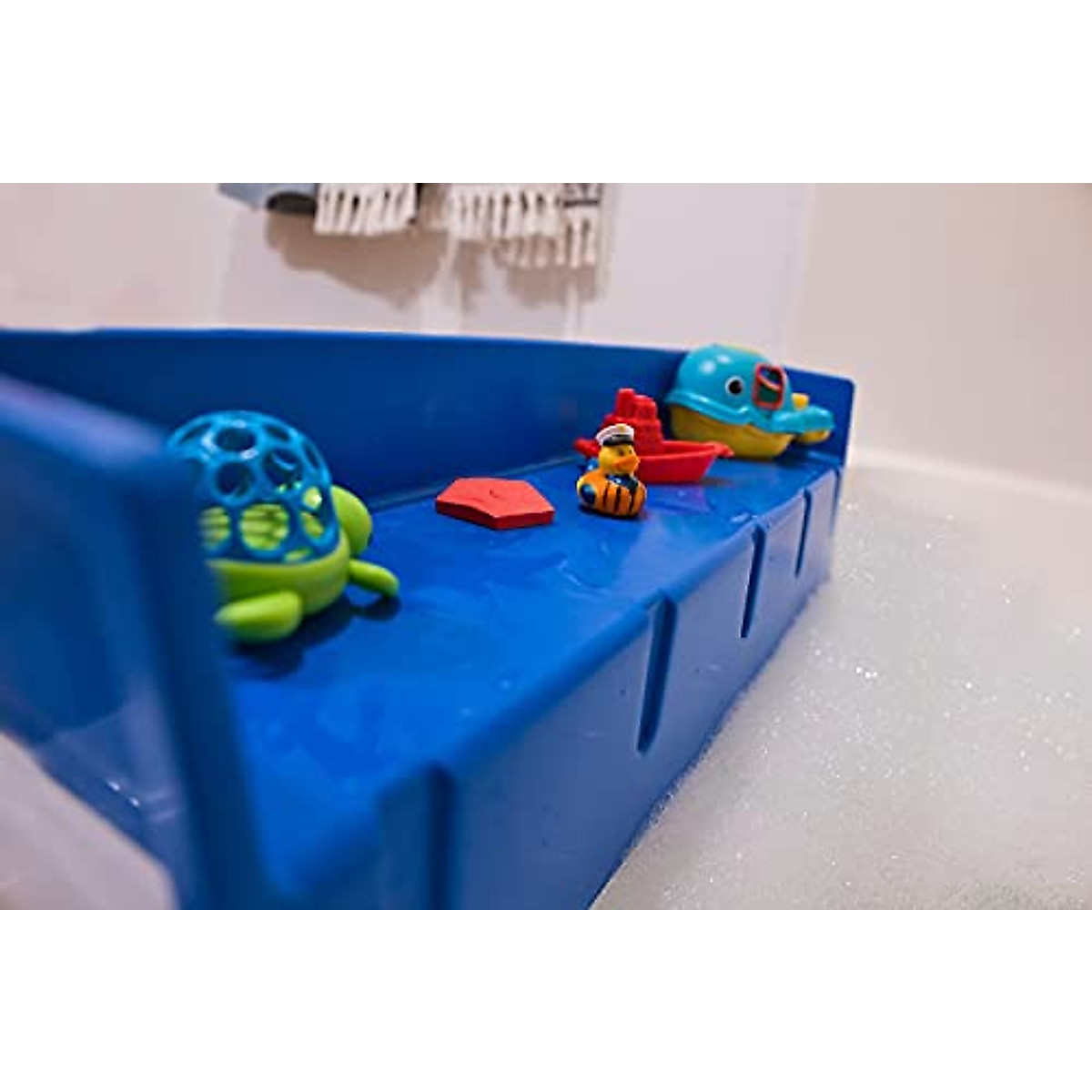 Tub Topper® Bathtub Splash Guard Play Shelf Area -Toy Tray Caddy Holder Storage -Suction Cups Attach to Bath Tub -No Mess Water Spill in Bathroom -Fun for Toddlers Kids Baby