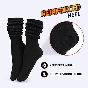 HOT FEET Women's Slouch Socks 2-Pack - Cozy Cotton Blend Scrunch Boot Socks, Long Slouchy Scrunchy Calf Socks, Sizes 4-10, White & Black