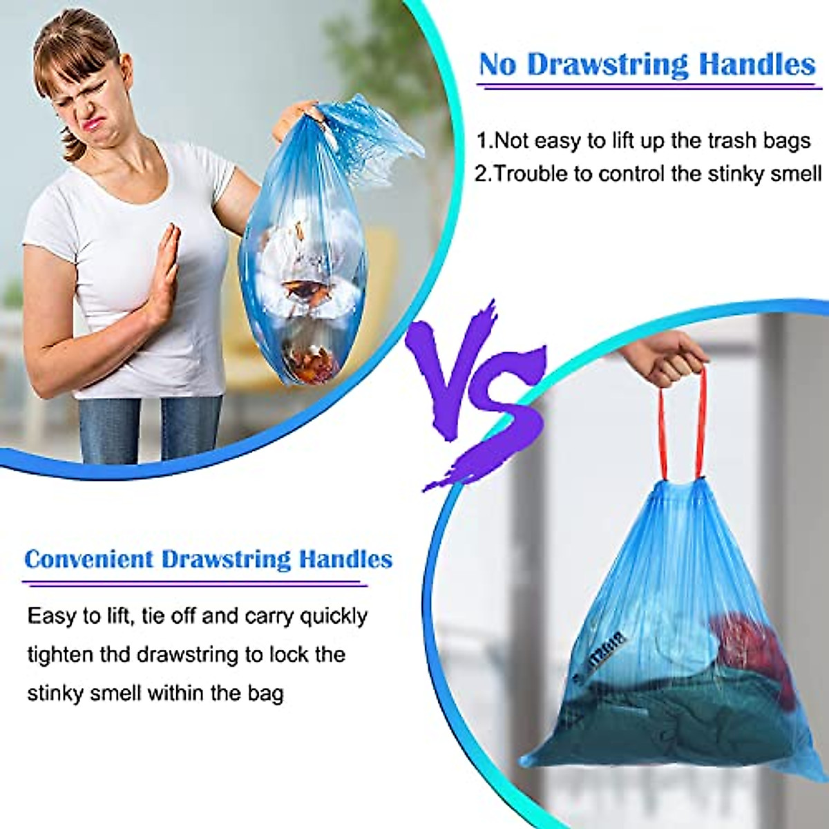 Small Trash Bags 4-6 Gallon,Extra Thick & Strong 4 Gallon Trash Bags Drawstring 5 Gallon Trash Bags Small Garbage Bags Unscented Waste Basket Liners Bags for Kitchen,Bathroom,Office(80 Counts)