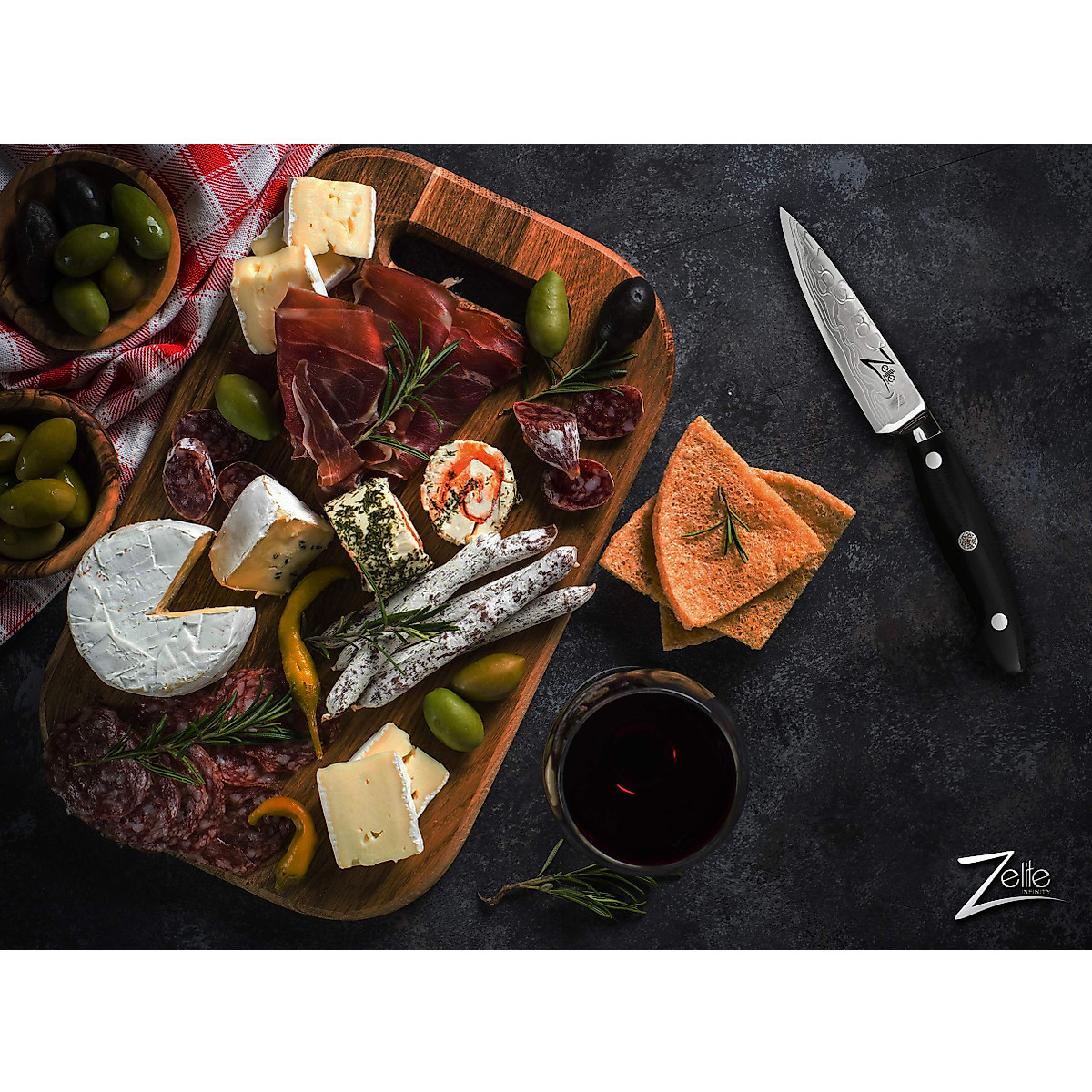 Zelite Infinity Japanese Paring Knife 4.25 Inch, Paring Knives, Small Knife, Pairing Knife Kitchen, Fruit Knife - Japanese AUS-10 Super Steel 45-Layer Damascus Knife - Deeper Blade - Leather Sheath