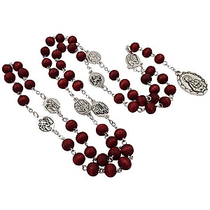 TALISMAN4U Seven Sorrows of Mary Rosary Chaplet Red Rose Scented Wooden Beads Catholic Jewelry Necklace for Women Men with Rosary Box