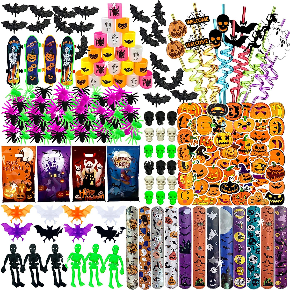 CHSLtmxq 206pcs Halloween Party Favors, Halloween Stationery Supplies Set, Halloween Treats Goodie Bags Fillers gifts, Classroom Prizes, Halloween Prizes for Halloween Trick or Treat