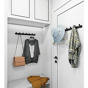 Spotact Wall Mounted Coat Racks with 5 Hooks Hanging Holder Towel Rack 17.7"x1.3" Modern Black Hanging for Clothes Entryway Bathroom (5 Hooks)