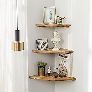 3pcs Oak Corner Shelf Wall Mount Set Round End Floating Speaker Shelf Display Shelf for Small Plant Photo Frame,Storage for Bedroom Kitchen,Living Room,Office