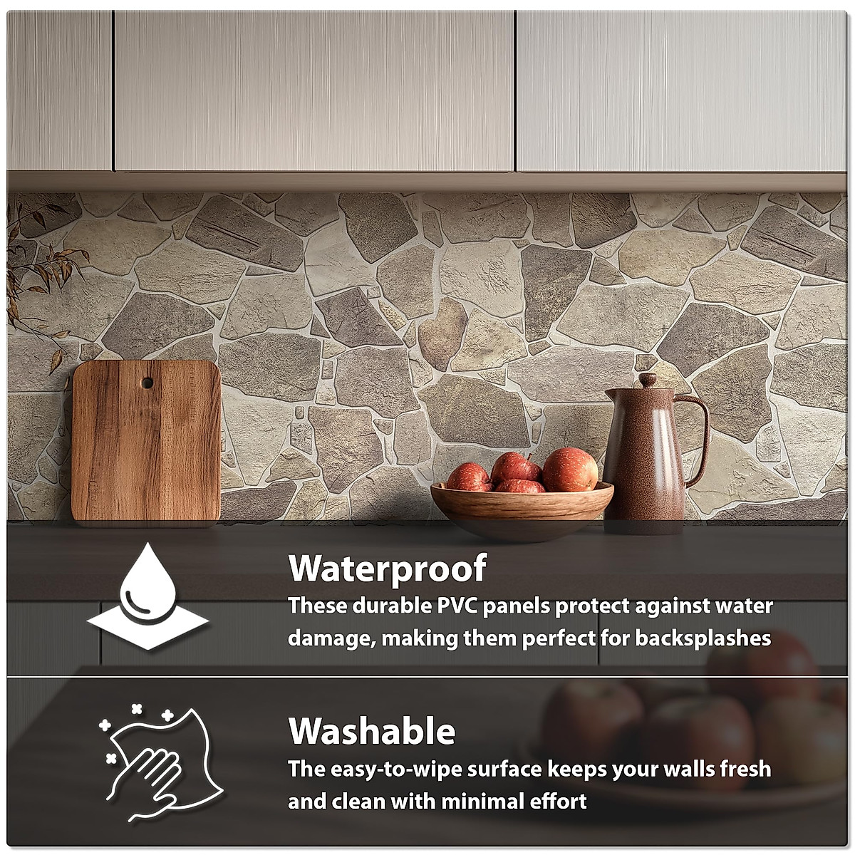 CONCORD WALLCOVERINGS ™ 5 Pack 3D Faux Brick Wall Panels, Beige Grey Wild Stone, Lightweight 38.7" x 25" (98.3 cm x 63.5 cm) PVC Sheets, Decorative Tiles for Living Room, Kitchen - Covers 33.59 Sq Ft