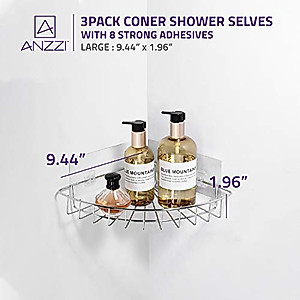 ANZZI 3-Piece Corner Shower Caddy Shelf Set with 8 Adhesive in Chrome | Steel Wall Mount Storage Organizer Shelves for Bathroom Kitchen Garage | Sturdy Holder Rack Basket | AC-AZSC64CH