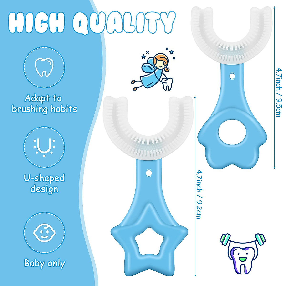 CHENGU 10 Pieces Kids Toothbrushes Manual U Shaped Toothbrush Soft Silicone Kids U Toothbrush Cleaning Style Toothbrush Whole Mouth Tooth Brush for Toddlers and Children (Blue,Fresh Style)