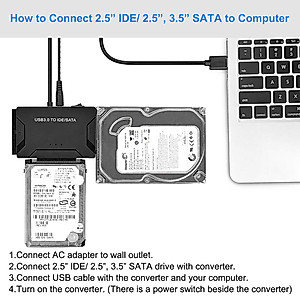 USB to SATA IDE HDD Adapter - USB 3.0 Cable to 2.5" 3.5" SATA IDE Hard Drive Converter for Windows 10/8/ 7/XP, Mac, Internal to External Laptop SSD Reader Kit, File Data Transfer Conversion Cord