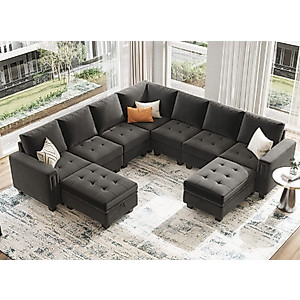 Belffin Velvet Long 2-Seat Module for Modular Sofa Sectional Couch Accent Armless 2 Seater Sofa Couch Chair Modern Fabric Grey