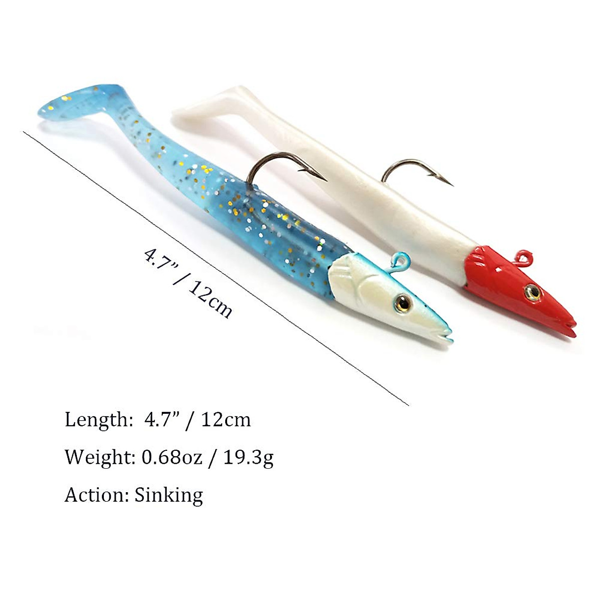Jig Head Soft Plastic Fishing Lures with Hook Sinking Swimbaits for Saltwater and Freshwater (Pack of 10)