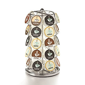 Nifty K Cup Holder – Compatible with K-Cups, Coffee Pod Carousel | 35 K Cup Holder, Spins 360-Degrees, Lazy Susan Platform, Modern Chrome Design, Home or Office Kitchen Counter Organizer