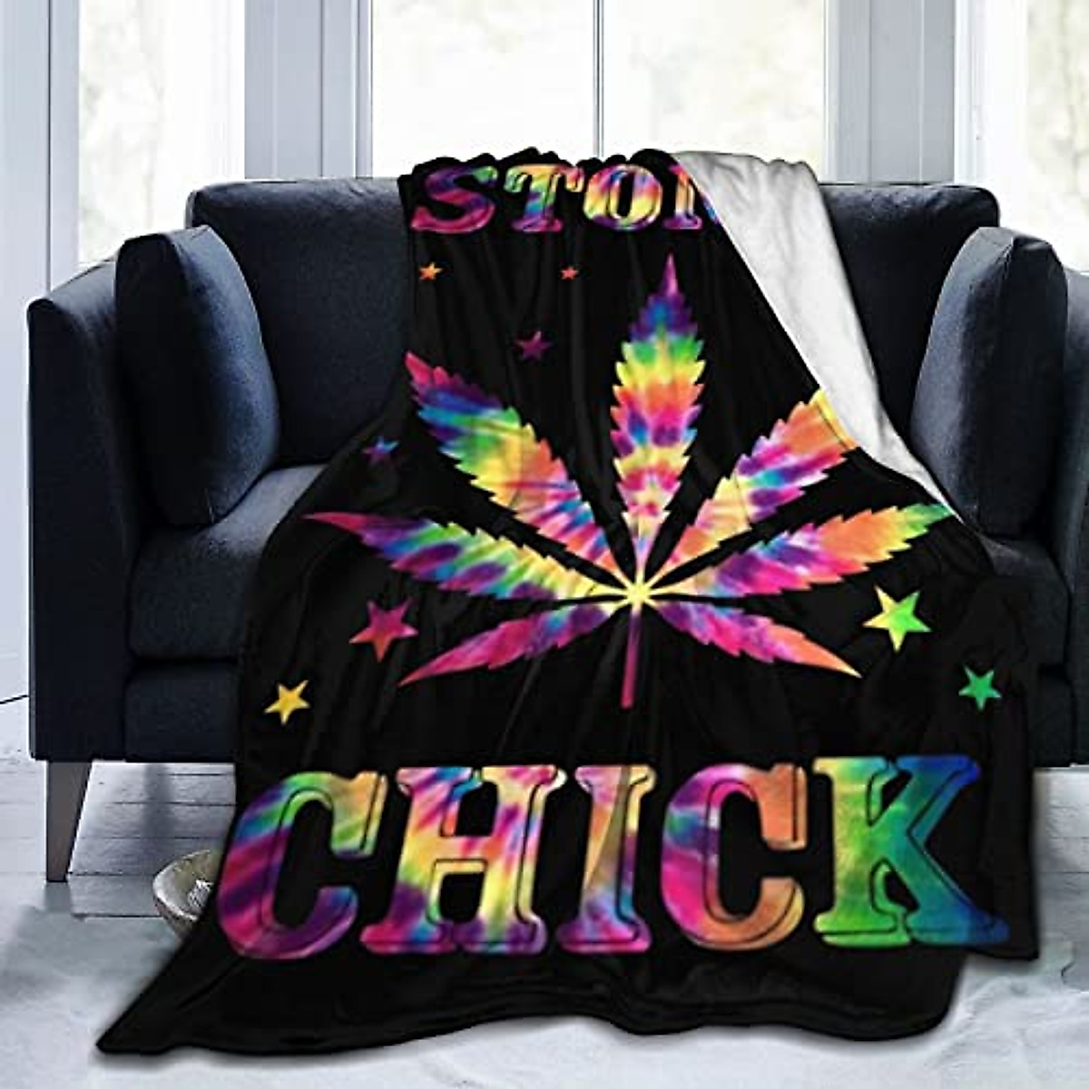Stoner Chick 420 Weed Leaf Marijuana Pot Leaf Adult Kids Fleece Blanket Throw Blanket for Bedding Living Room Decor Sofa Blanket 80"X60"