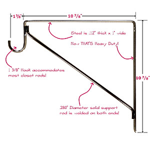 Welded Heavy Duty Closet Rod & Shelf Support Bracket | Black | 1 Pack