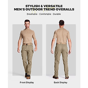 FEDTOSING Tactical Pants for Men with 9 Pockets Cotton Cargo Work Military Trousers Stretch Hiking Combat Rip-Stop Pants Khaki 38x32