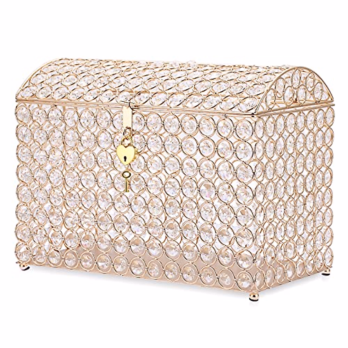 ELLDOO Crystal Wedding Card Box with Heart Lock, Money Card Box Treasure Chest Style Gold Gift for Wedding Receptions, Centerpiece Decor, Anniversary, Keepsake, Gift Display Box