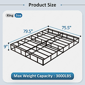 DiaOutro King Size Box Spring, 9 Inch Heavy Duty Bed Base with Fabric Cover, No Noise Mattress Foundation for Bed, Easy Assembly, Black