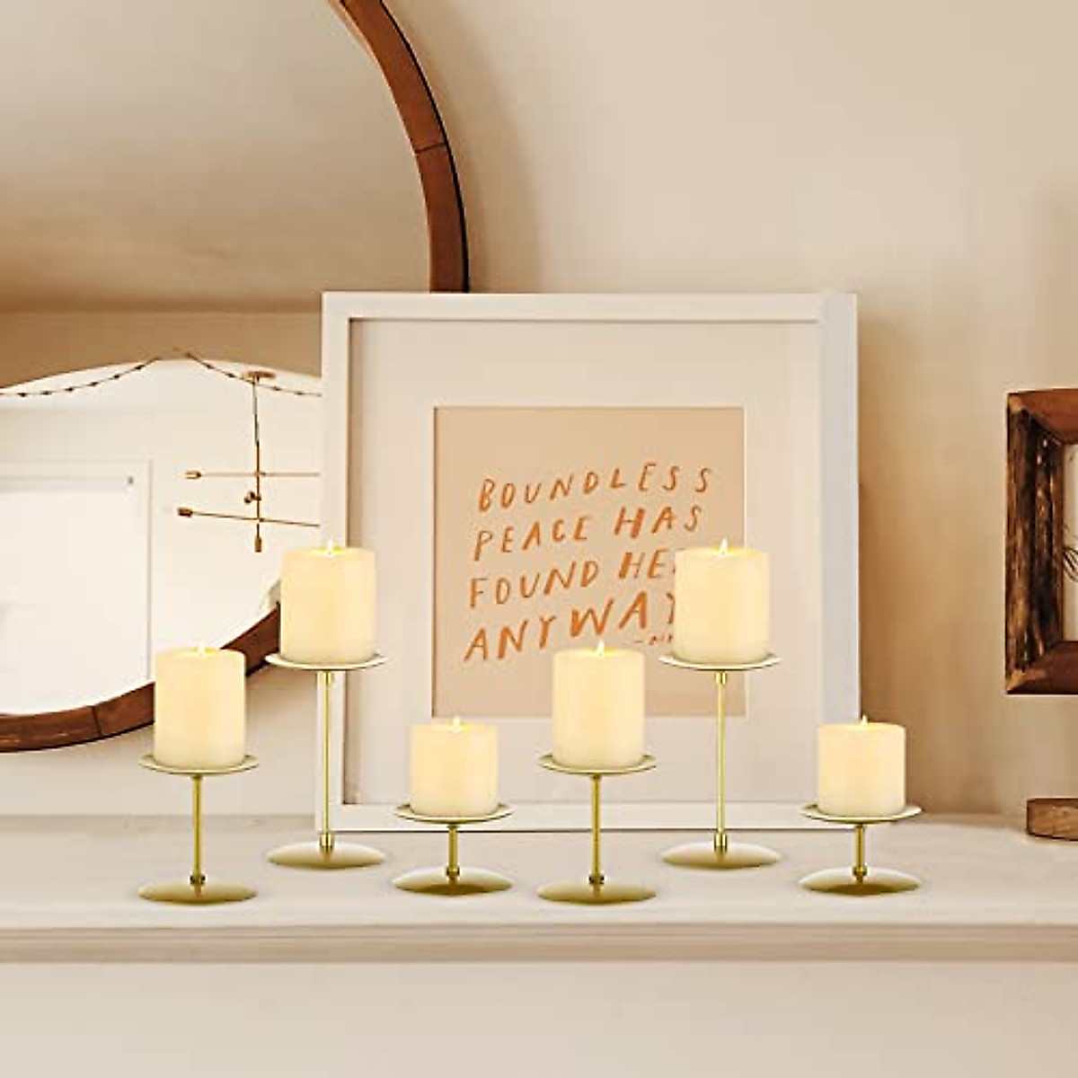 Golden Cylindrical Candle Holder Set (6 Piece Set) Metal Candle Holder Holder, Used for Table Decoration, Home Decoration, Wedding