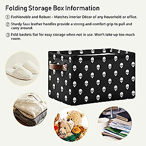 Skull Skeleton Pattern Cube Storage Bin with Handle Collapsible Laundry Storage Basket Rectangle Container Box for Home Office Closet Shelves 1 Pack