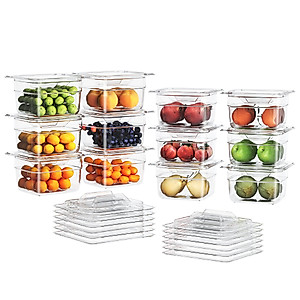 HNEDSEN 12 Pack Plastic Food Pan with Lid 1/9 Size 4 Inch Deep Restaurant Clear Food Storage Containers Polycarbonate Commercial Hotel Pans for Fruits Vegetables Beans Corns (12 PCS, 4'' Deep)
