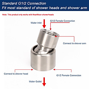 NearMoon Shower Head Swivel Ball Adapter- Solid Brass Shower Connector Adjustable Swivel Ball for 8 Inch ShowerHead Replacement Ball Joint (Brushed Nickel)
