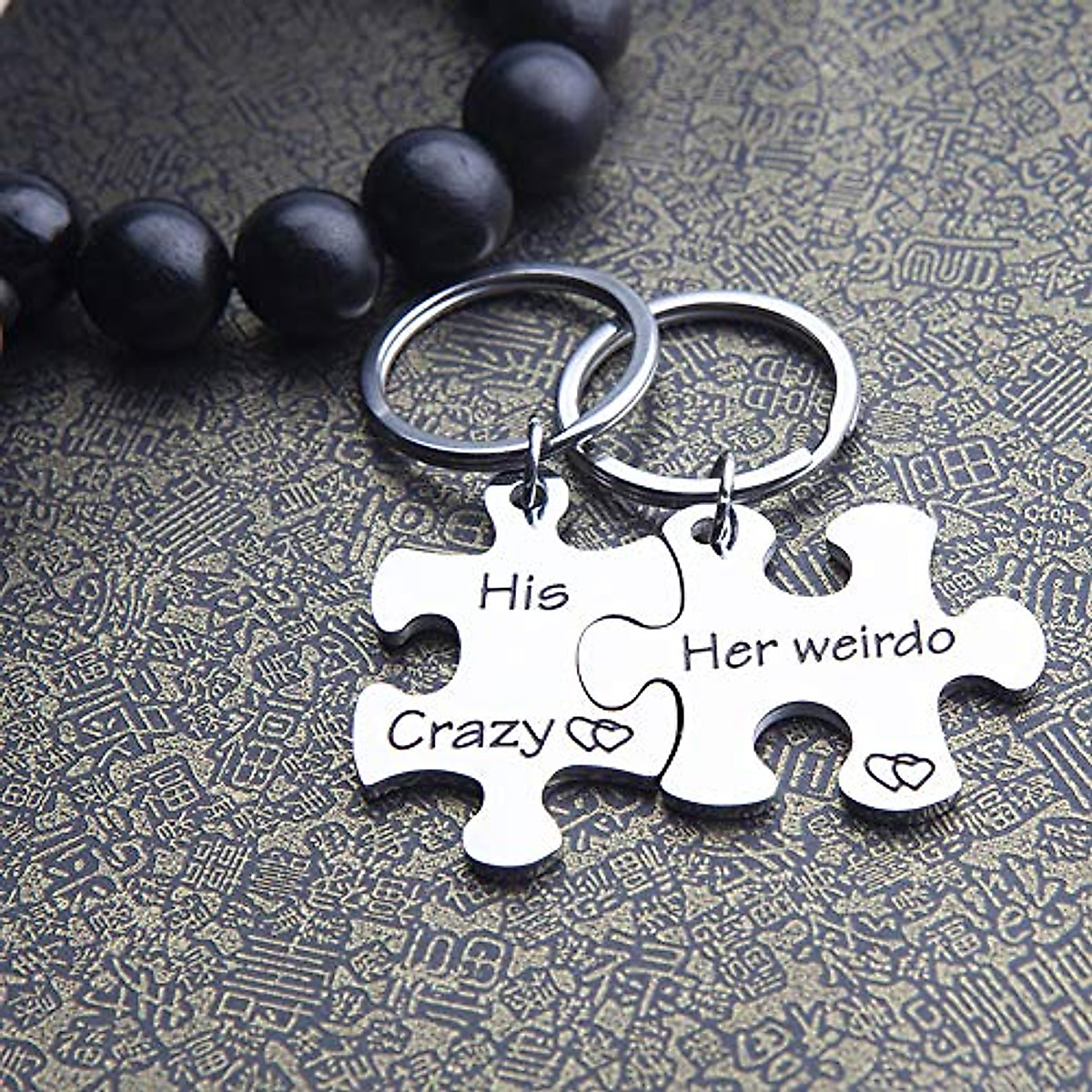 Couples Keychains Set His Crazy Her Weirdo Best Christmas Gifts Stocking stuffer Birthday Gift for Couple Husband Wife Girlfriend Boyfriend Him Her Personalized Puzzle Piece Pendant Key Chain Charm