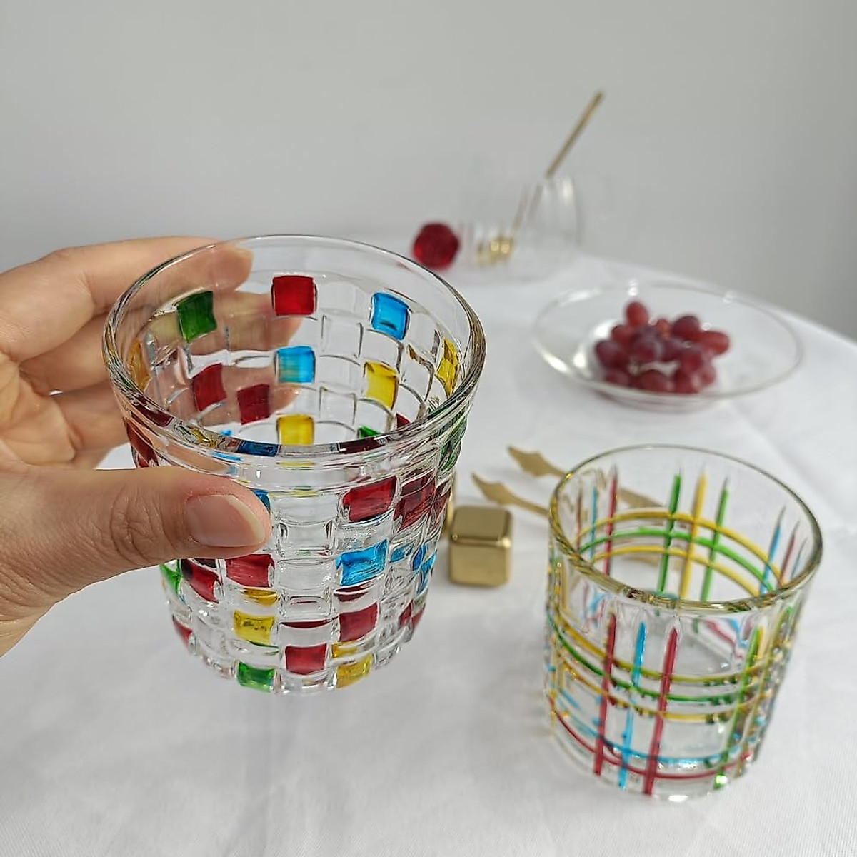 RYUHYF Hand painted glass,water glass,tea cup,juice cup,wine cup,beer glass set 1 pieces(Painted striped cup)