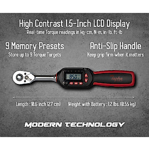 Tapha Tools 3/8 inch Digital Torque Wrench 3.1-62.7 ft-lbs (4.2-85 N-m) Torque Range, Accurate to ±2% Dual Direction, LED and Buzzer Notification, Preset Memory, ISO 6789, Calibrated (WP3N-T085BN)