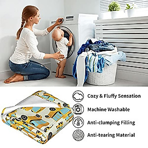 School Bus Soft Flannel Fleece Throw Blanket, Vehicle Illustrations Background Pattern for Kids, Cozy Plush for Indoor and Outdoor Use Lightweight Blanket 40"x50"