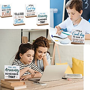 4 Pieces Inspirational Quotes Desk Decor Wood Block Plaque Positive Wooden Table Signs Decorative Wood Table Sign Centerpiece for Women Desk Office Decor Party Table Accessories(Stylish Style)