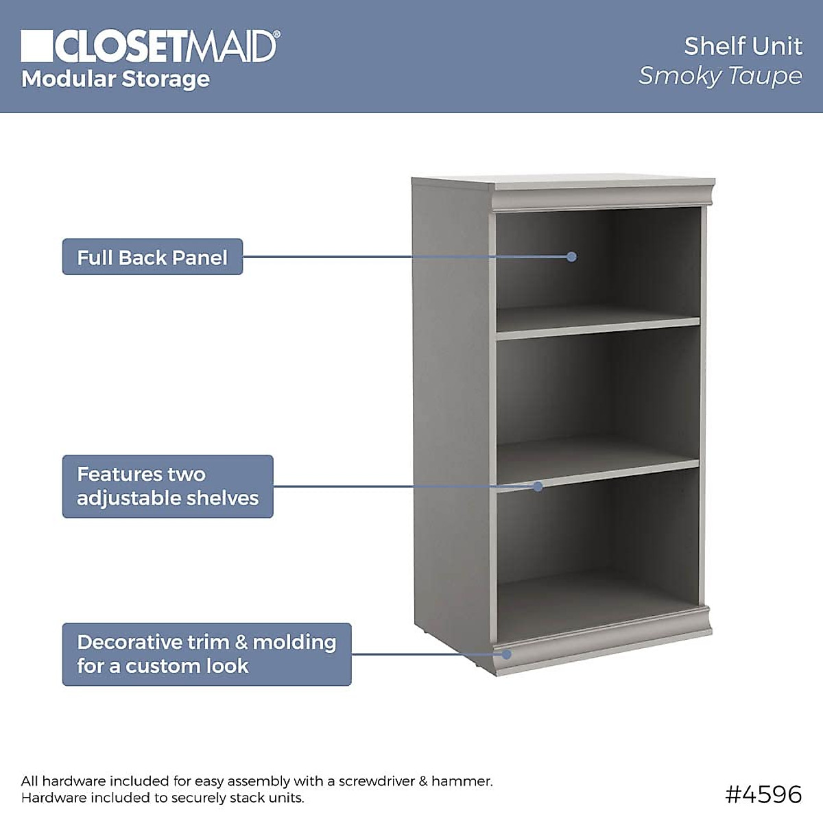 ClosetMaid 4596 Modular Storage Stackable 3-Shelf Unit, Taupe