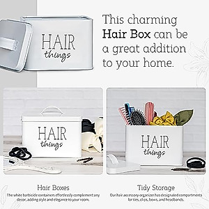 Lola Creates Hair Accessories Organizer - Chic Hair Tie Holder for Girls - Practical Hair Accessory Storage - White Clip Container for Bedroom, Bathroom - Durable Metal Organizer Box, Lid