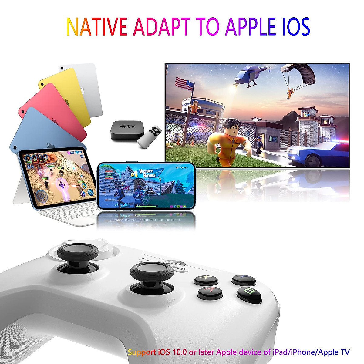 BEITONG i1 MFi Game Controller For iPad iPhone IOS Gaming Controller 1000 mAh Battery Bluetooth Wireless Gamepad For Apple TV Arcade iPod Mobile Cloud Gaming (White New)