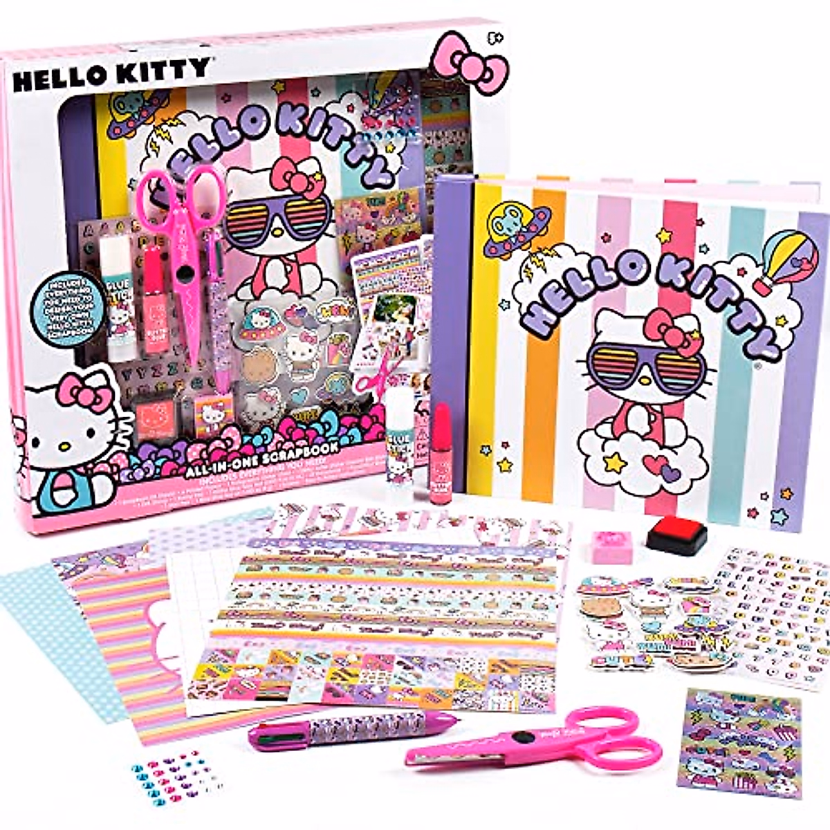 Hello Kitty All-in-One DIY , Design Your Own Scrapbook with Over 250 Scrapbooking Essentials, Great Hello Kitty Toys for Weekend Activity, Photo & Keepsake Album for Kids Ages 5, 6, 7, 8, 9