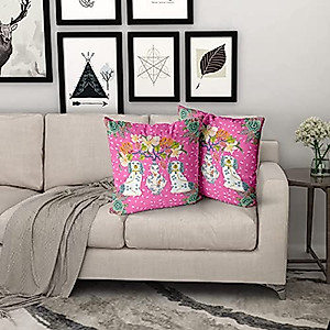 Chinoiserie Style Throw Pillow Covers 18x18 Set of 2 Dog Pillow Covers, Pink Pillow Covers Animal Cushion Cover for Couch Sofa Home Decor Cushion Covers Outdoor Decor