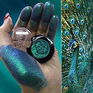 DE'LANCI Green Glitter Eyeshadow, Highly Pigmented Duochrome Eye Shadow, Intense Color Shifting Multichrome Green Eyeshadow for Blue Green Eyes, Waterproof Shimmer Eyeshadow, Talc Free & Travel Size