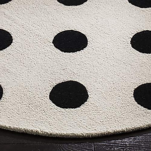 SAFAVIEH Kids Collection 5' Round Ivory / Black SFK904D Handmade Polka Dot Wool Area Rug