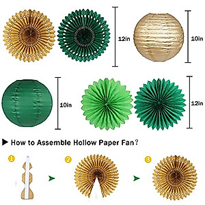 St Patrick's Day Decorations, Green Gold Party Supplies Hanging Paper Lanterns Clover Garland Tissue Paper Fan Pom Pom Flowers for Irish Party Saint Patricks Day Decor
