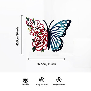 LIFFY Metal Butterfly Wall Decor - Butterflies Indoor Art Hanging Sculpture for Home Bedroom Living Room Office Plaque Lawn Fence Backyard Porch - 16 Inch