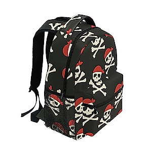 ZENWAWA Pirate Skulls Kids Backpack with Name Tag Slot Big Capacity School Bag Simple Modern 16 IN