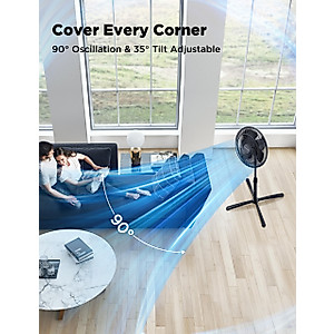 PELONIS 16‘’ Pedestal Stand Up Oscillating Fan with 3 Speeds Settings Ultra Quiet Adjustable Heights for Bedroom, Living Room, Home and Office 2 Packs Black