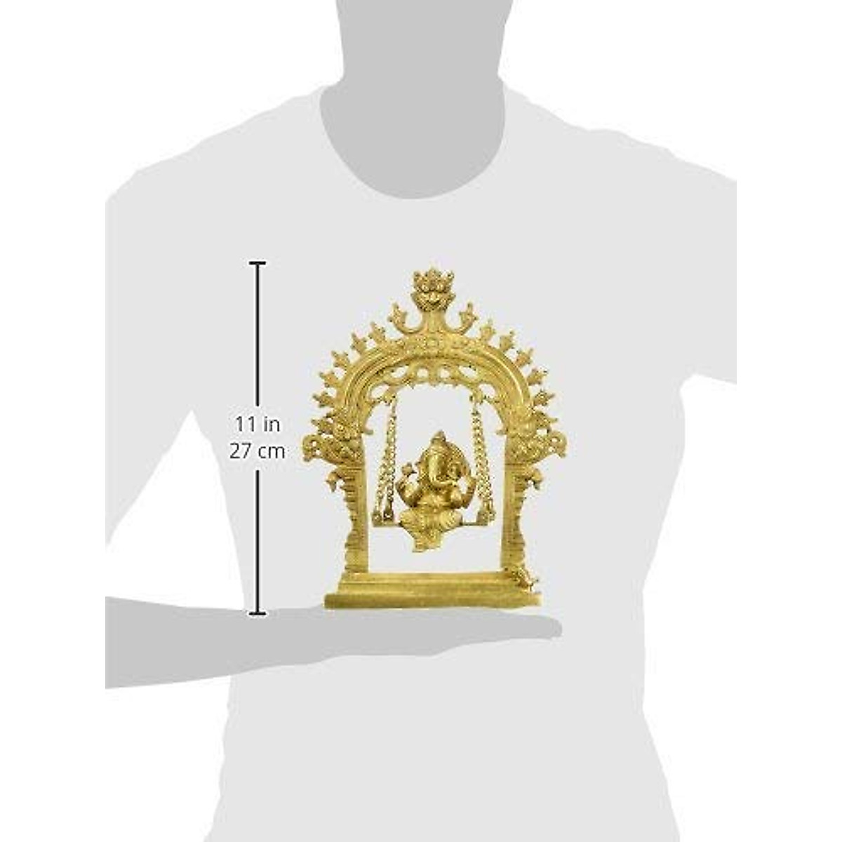 Brass Lord Ganesha On Swing Ganesh Ganpati Jhoola Jhula with Kirtimukha at Top Statue for Home Decor Idol Height 10.5 Inches