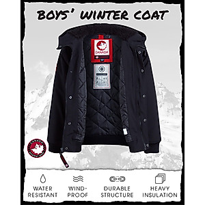 CANADA WEATHER GEAR Boys Winter Jacket - Heavyweight Softshell Bomber Parka Ski Coat (8-20), Size 10-12, Black