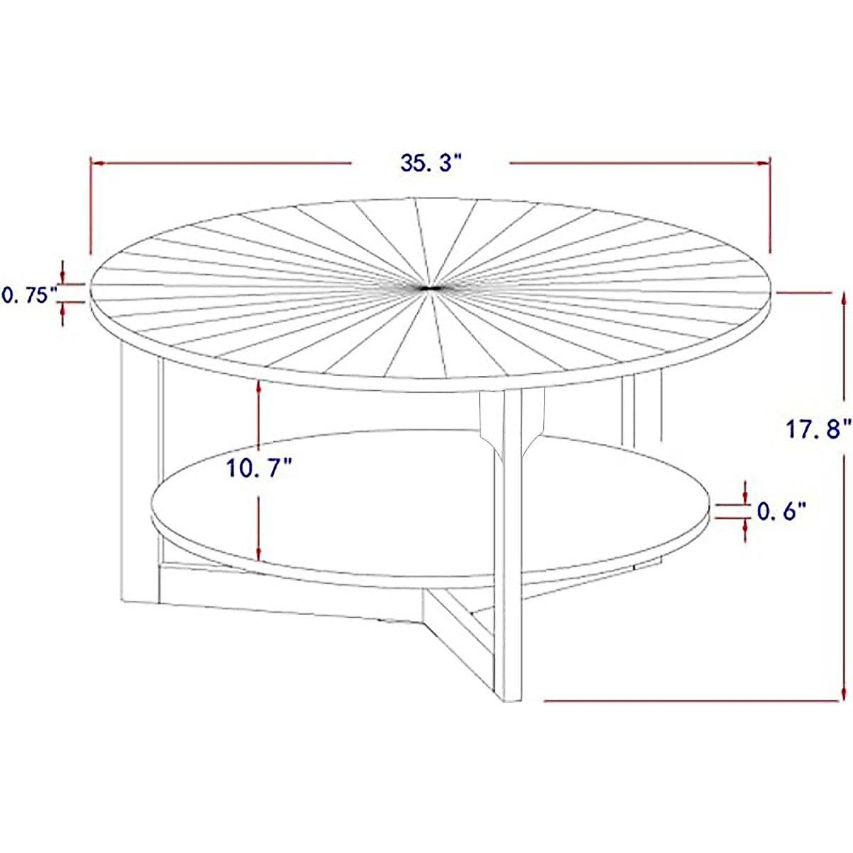 DS-HOMEPORT Wood Round Coffee Table for Living Room, 2 Tier Circle Rustic Coffee Table with Storage, Coffee Table for Apartment, Easy Assembly (Dark Brown,35" Dx35 Wx18 H)