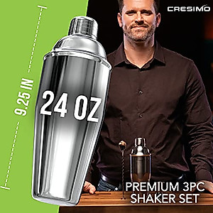 24oz Cocktail Shaker Set Bartender Kit w/Bar Accessories for The Home Bar Set- Martini Shaker, Jigger Drink Mixer Spoon -Alcohol Shaker Bartender Gift Idea- Bartending Kit Essential for Home- Cresimo