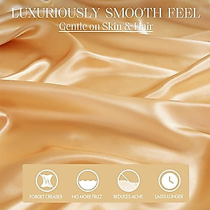 Madison Park Essentials Satin Sheets Queen Size, Luxurious Silky Satin Bed Sheets, Elastic 14" Pocket fits up to 16" Mattress, Wrinkle-Free, Soft Satin Bed Sheet Set, Gold 6 Piece