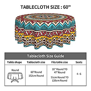 Symfy Round Tablecloth 60 Inch Retro Mandala Decorative Table Cloth with Dust-Proof Wrinkle Stain-Resistant Tablecloths Decor for Home Kitchen Dining Picnic Party Indoor Outdoor