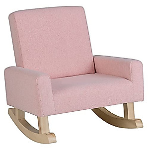 Costzon Kids Sofa, Rocking Chair with Solid Wood Frame, Linen Fabric, Anti-Tipping Design for Kids Room, Nursery, Playroom, Preschool, Birthday Gift for Boys Girls, Toddler Furniture Armchair (Pink)