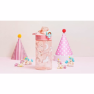 Zak Designs Sage Water Bottle For School or Travel, 16oz Durable Plastic Water Bottle With Straw, Handle, and Leak-Proof, Pop-Up Spout Cover (Fanciful Unicorn)