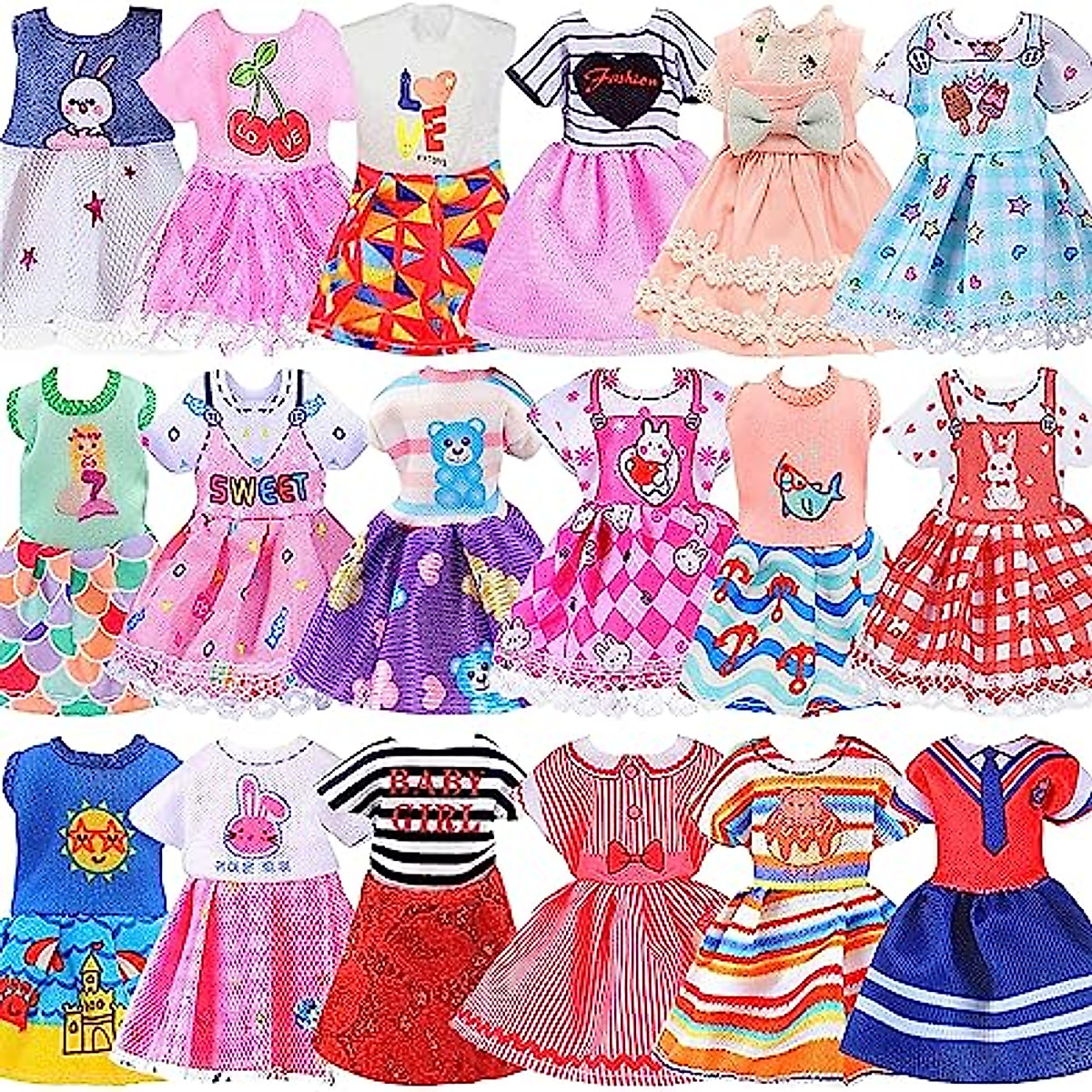 UNICORN ELEMENT 11 Packs 5.3 Inch - 6 Inch Girl Doll Clothes and Accessories, 3 Dresses, 3 Boy Doll Outfits (3 T-Shirt, 3 Pants), 2 Shoes, 1 Headset 1 Toy Dog 1 Computer(NO Doll)