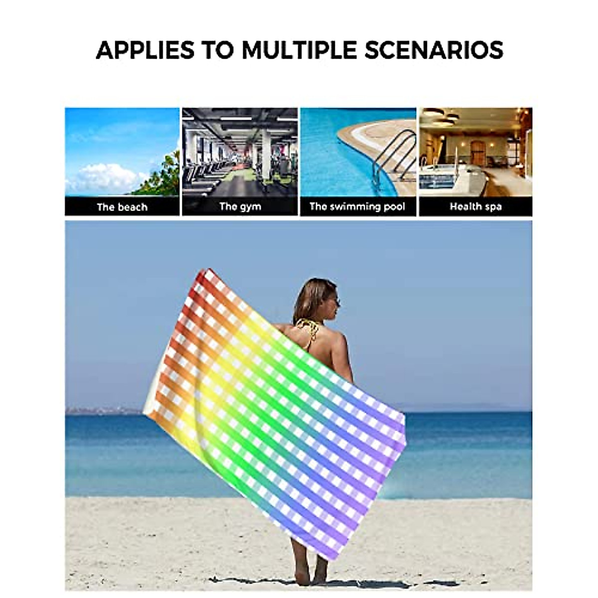 Rainbow Bath Towels Set for Bathroom, Soft Absorbent Durable Quick Dry Towel Set of 3 Multifuntion, 1 Bath Towel+1 Hand Towel +1 Washclothe, Colorful Gradient Plaid